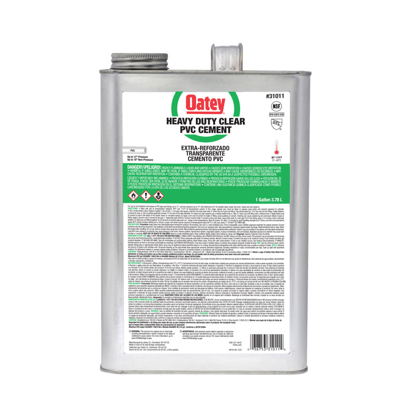 Oatey® Heavy Duty Clear PVC Cement Gallon - Cleveland, OH - South Hills ...